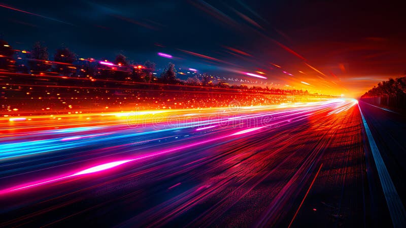 A Long Exposure Shot of a Highway at Night Stock Photo - Image of speed ...