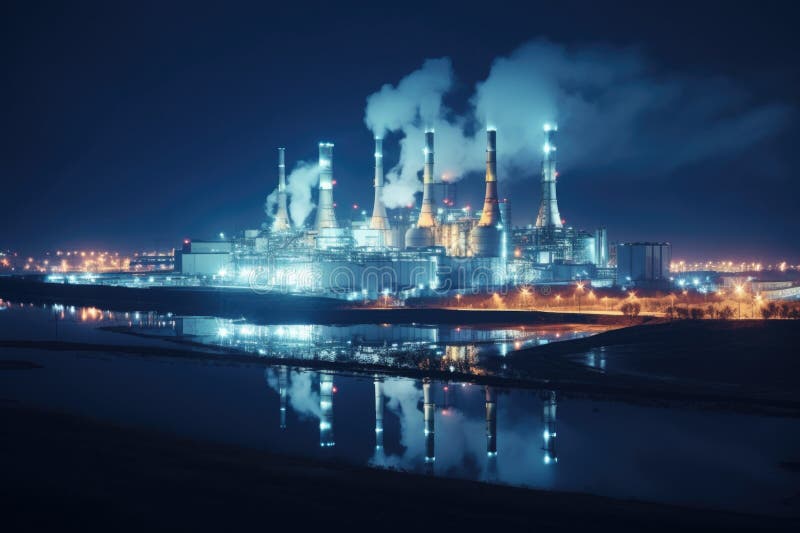 Long Exposure Shot of a Nuclear Power Plant Illuminated at Night Stock ...