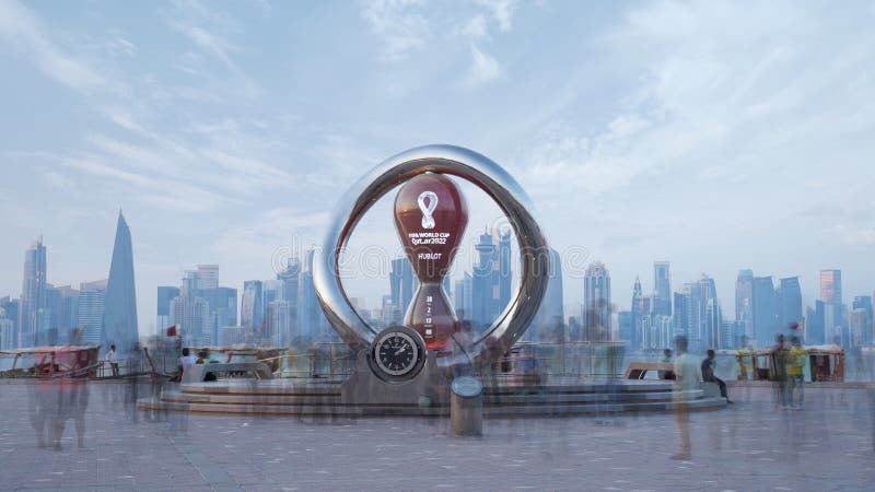 Long Exposure Shot of People Visiting Qatar Tournament Countdown Clock ...