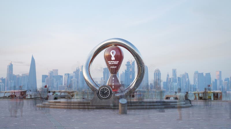 Long Exposure Shot of People Visiting Qatar Tournament Countdown Clock ...