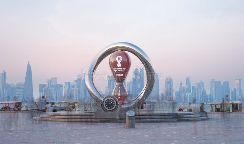Long Exposure Shot of People Visiting Qatar Tournament Countdown Clock ...