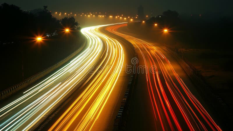 Long Exposure Shot of Red and Yellow Car Lights on a Highway at Night ...