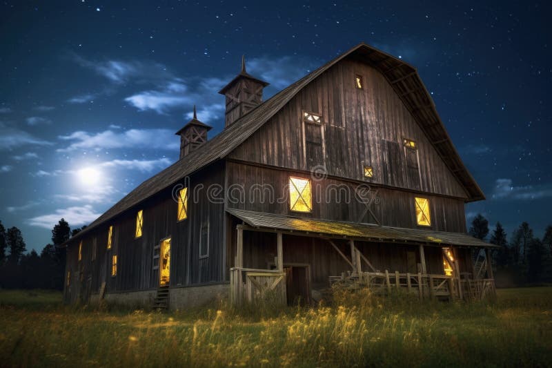 Long Exposure Shot of Restored Barn Under Starry Night Sky Stock ...