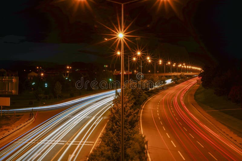 Long Exposure Shot of the Rush Hour Traffic on the Bridge Stock Image ...
