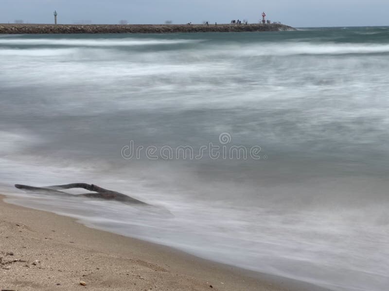Long-exposure Shot of the Sandy Beach Waves Stock Image - Image of ...