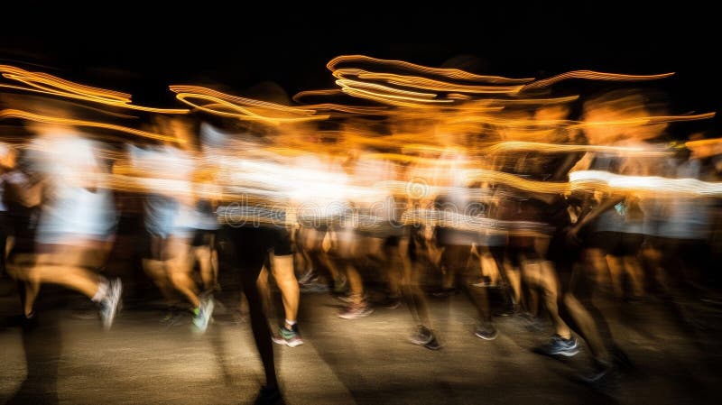 A Long Exposure Shot Showing the Light Trails from Marathon Runners ...