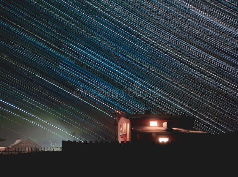 Long Exposure Shot of Long Star Trails at Night Stock Photo - Image of ...