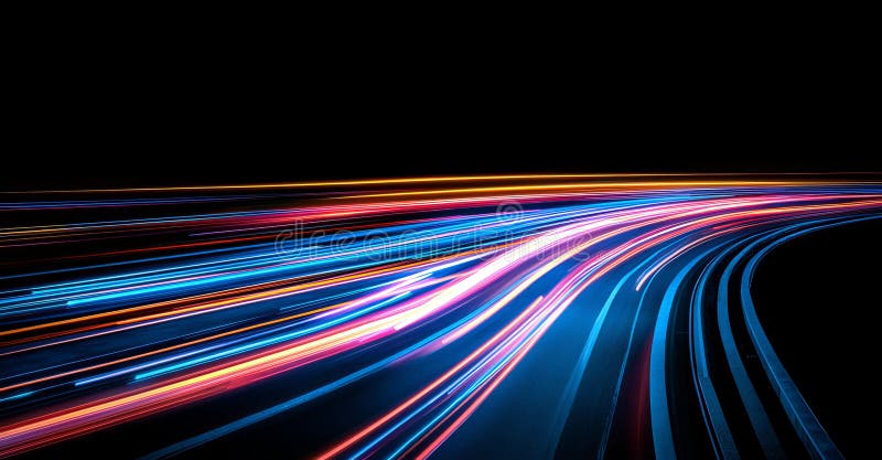 A Long Exposure Shot of Street Lights at Night, Creating an Abstract ...