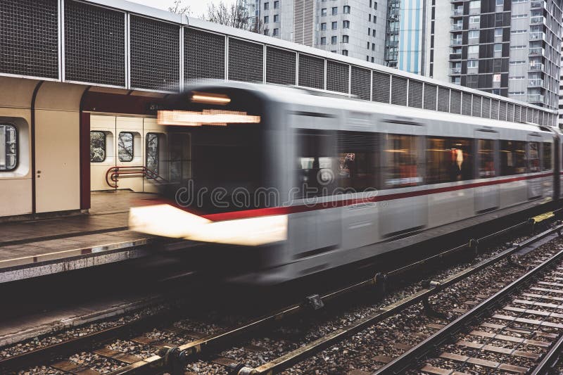 Long Exposure Shot of a Train Passing by the Station Stock Photo ...