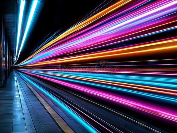 A Long Exposure Shot of a Train Passing through a Tunnel Stock Photo ...