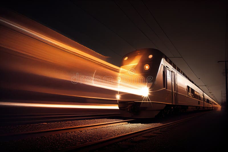 Long Exposure Shot of Train Speeding Past, with Its Lights and Windows ...