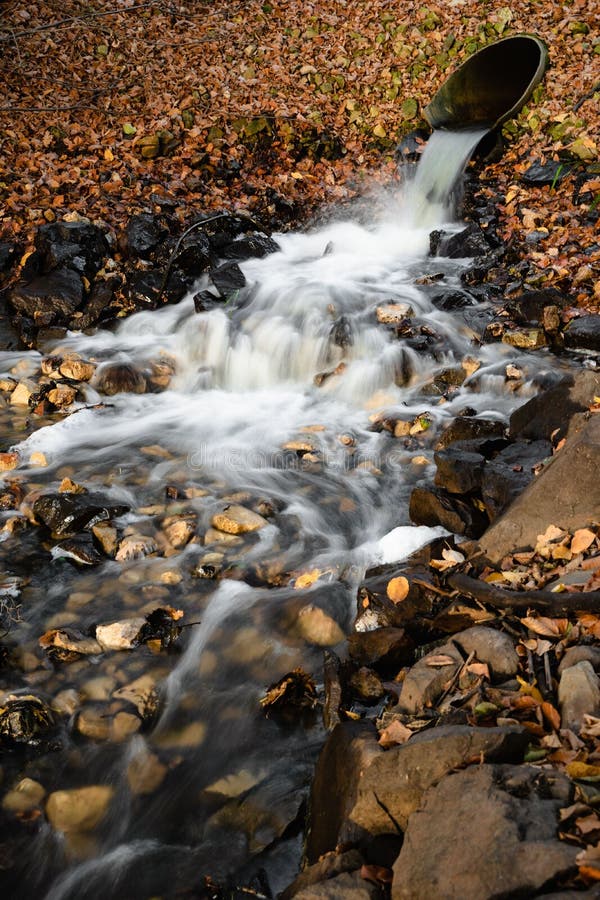Long Exposure Shot of the Water from the Pipe Falling Down the Rocks ...