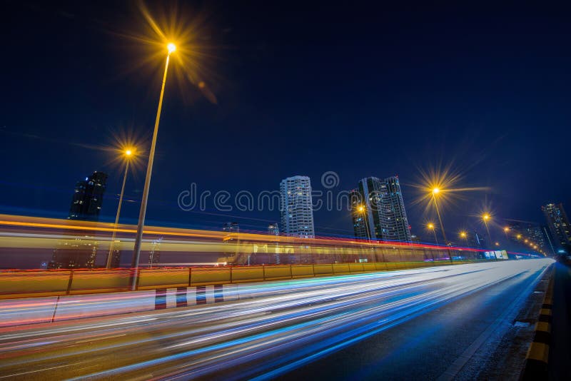 Long Exposure Shutter Speed of Car Moving in Road Stock Image - Image ...