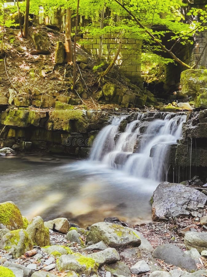 Long Exposure of Small Waterfall in Forest Stock Image - Image of ...