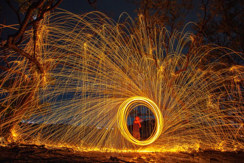 Long Exposure Speed Motion Abstract of Steel Wool at Twight Stock Image ...