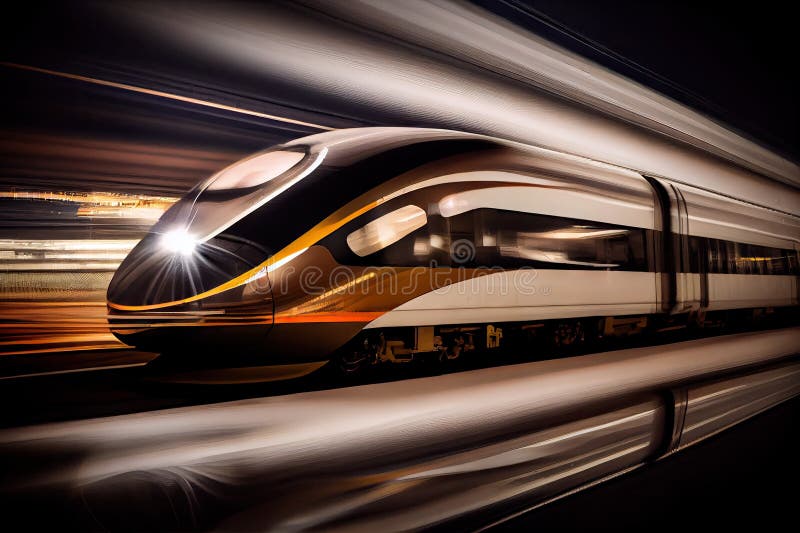 Long Exposure of Speeding Bullet Train, with Lights and Reflections in ...