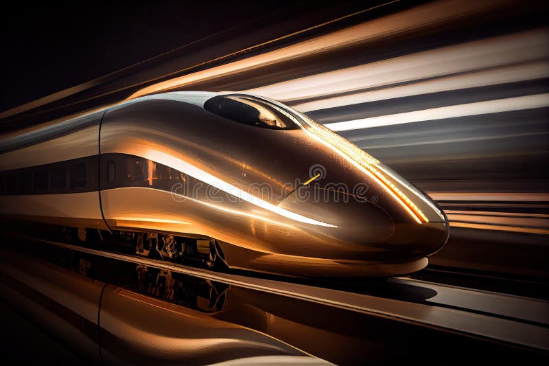 Long Exposure of Speeding Bullet Train, with Lights and Reflections in ...