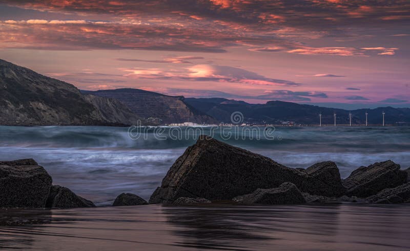 Long Exposure at Sunset on the Beach Stock Image - Image of wave, cloud ...