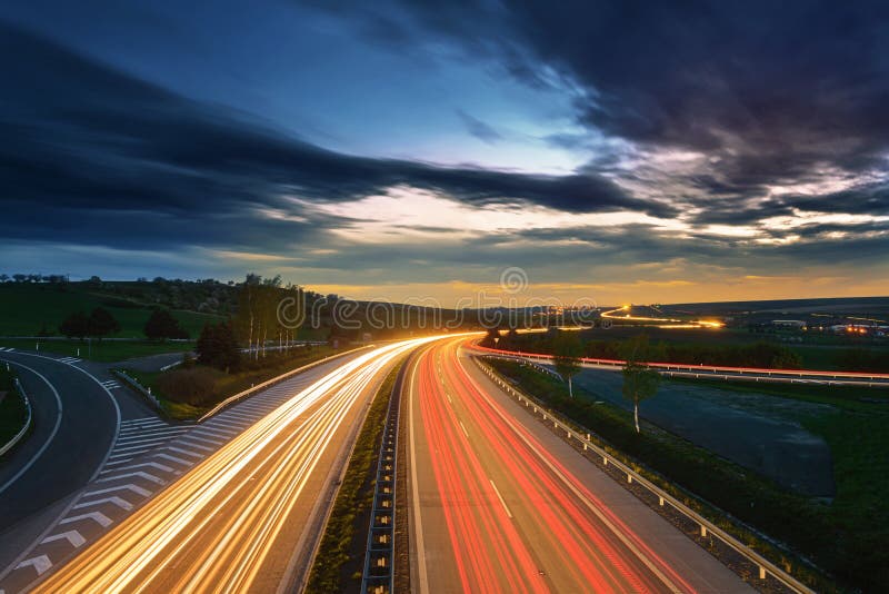 Long-exposure Sunset Over a Highway Stock Image - Image of autobahn ...