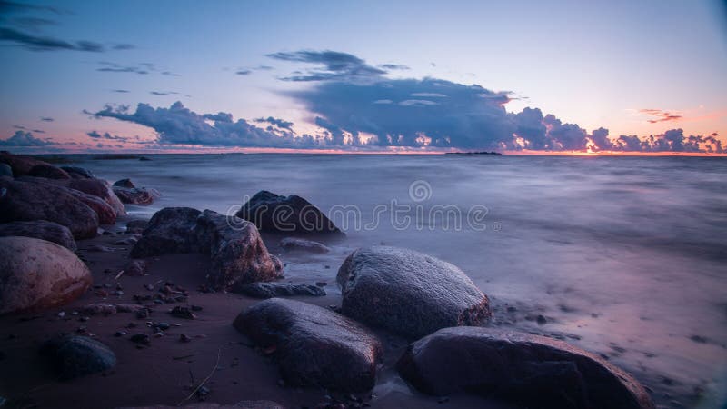 Long Exposure, Sunset at Sea, Dramatic Sky. Stock Photo - Image of ...