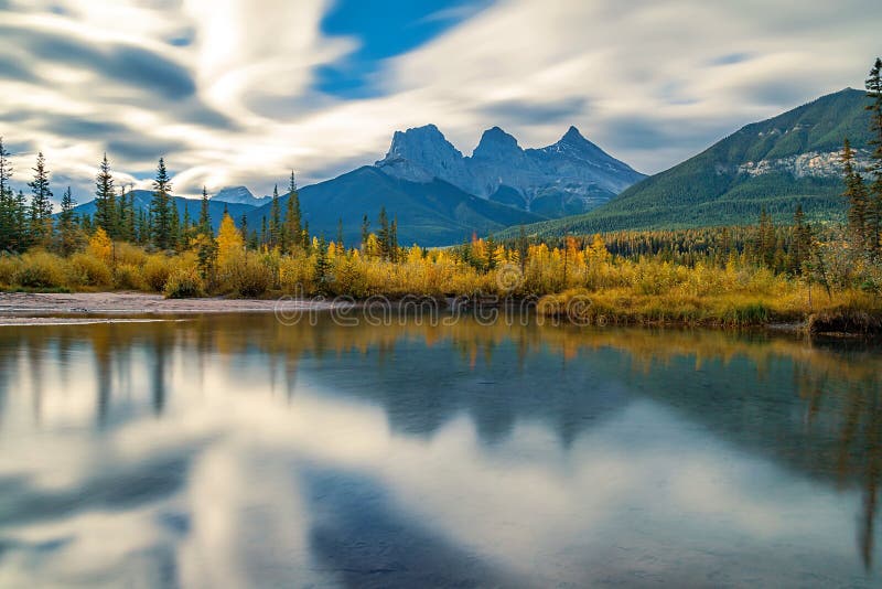 Long Exposure of the Three Sisters Mountains Stock Image - Image of ...