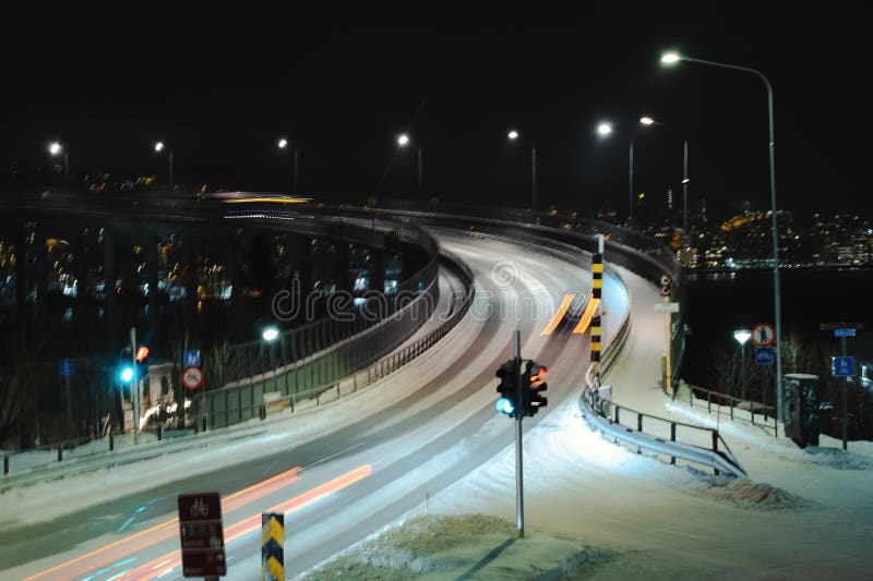Long Exposure of Traffic Going Over Bridge in Tromso, Norway Stock ...