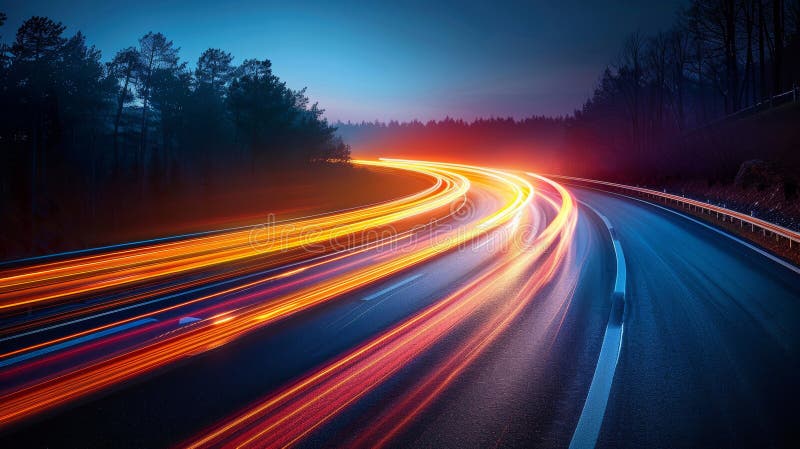 Long Exposure of Traffic Lights on Highway at Dusk Stock Photo - Image ...