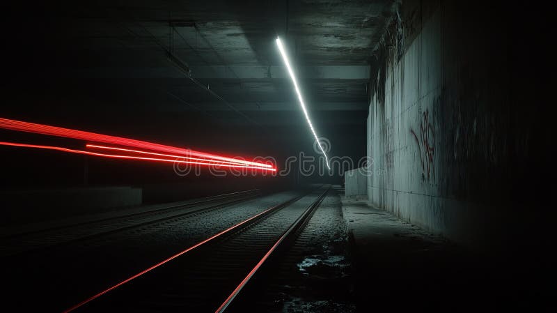 Long Exposure of Train Lights Warping through Modern Tunnel. Stock ...