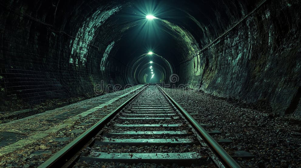 Long Exposure of Train Lights Warping through Modern Tunnel. Stock ...