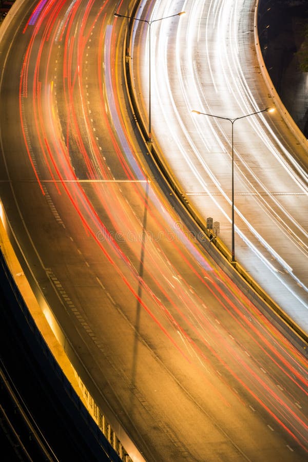 Long Exposure Vehicle Lights on Highway Road View from Above Stock ...