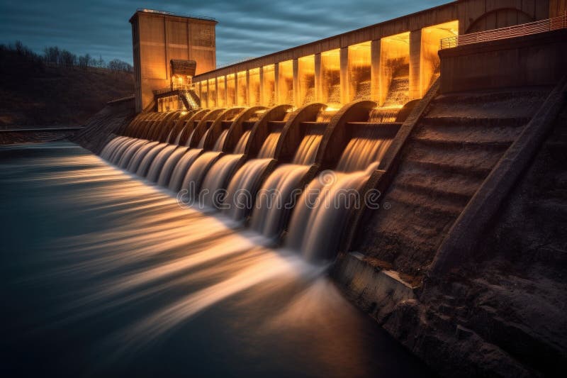 Long Exposure of Water Flowing through Dam Turbines Stock Image - Image ...