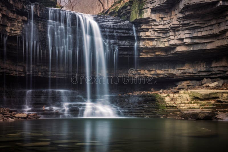 Long Exposure of Waterfall Creating Silky Effect Stock Illustration ...