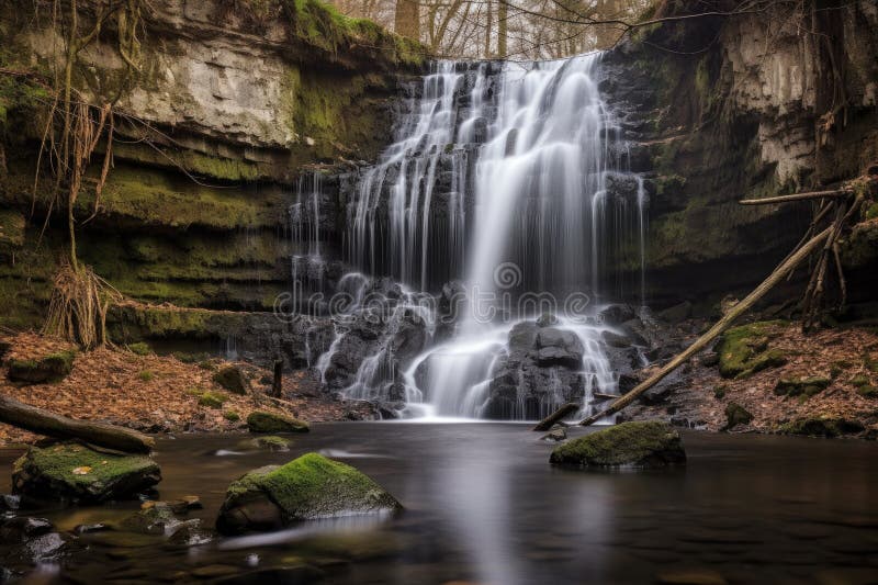 Long Exposure of Waterfall Creating Silky Effect Stock Illustration ...