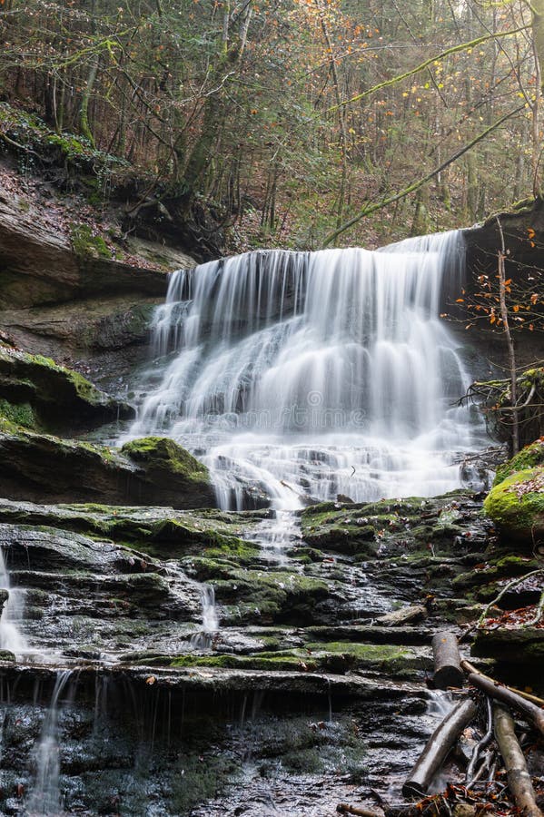 Long Exposure of a Waterfall in a Valley in Southern Germany Stock ...