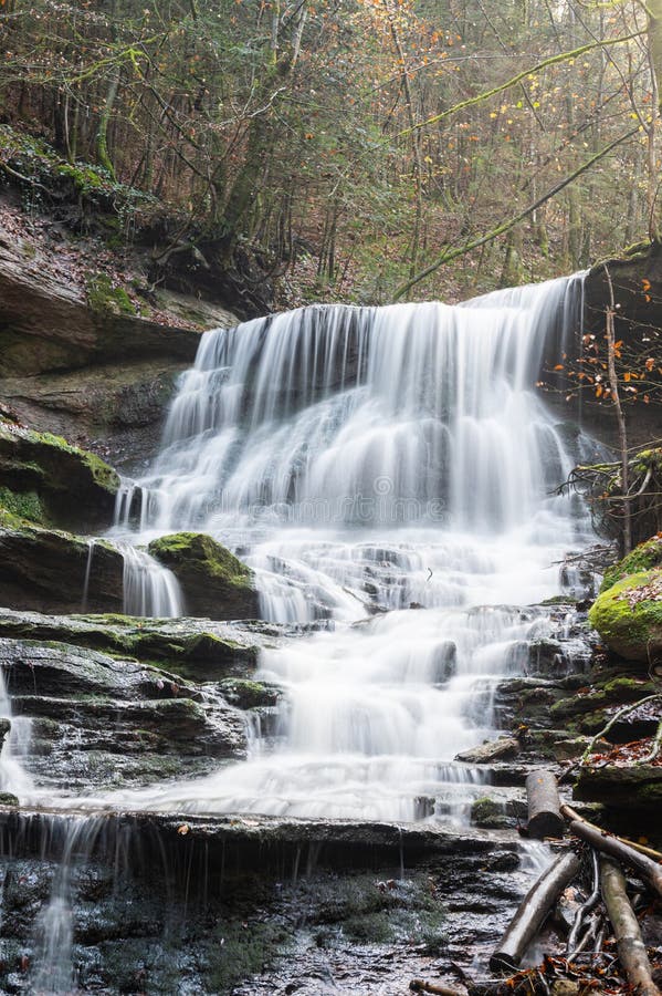 Long Exposure of a Waterfall in a Valley in Southern Germany Stock ...