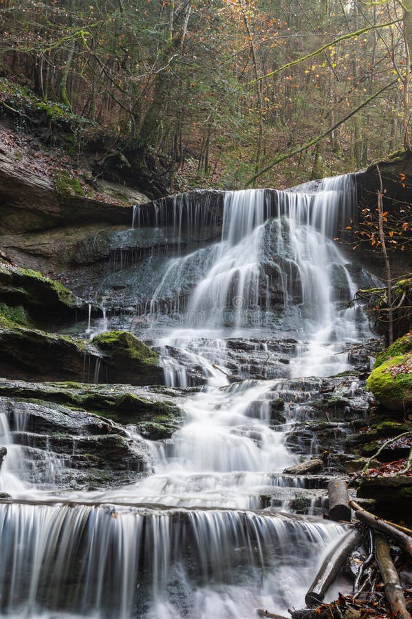 Long Exposure of a Waterfall in a Valley in Southern Germany Stock ...