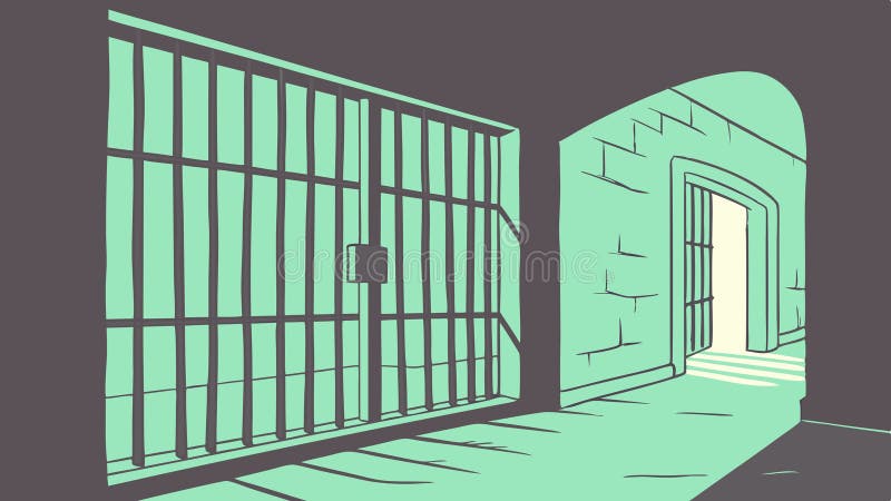Long, Foreboding Prison Corridor with Light at the End, Vector Design ...