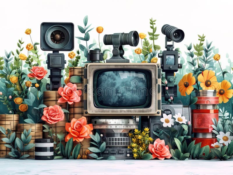 Long Form Video Conception. Man with Camera and Telescreen Concept of ...