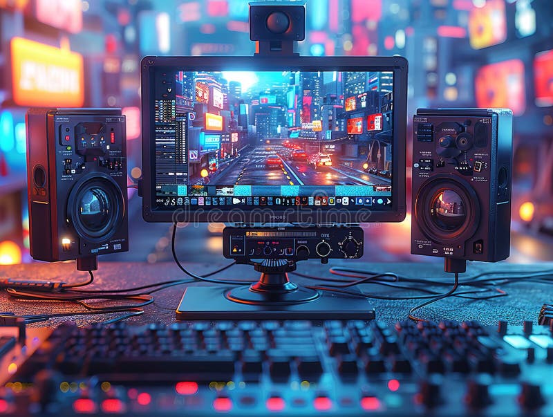 Long Form Video Conception. Man with Camera and Telescreen Concept of ...