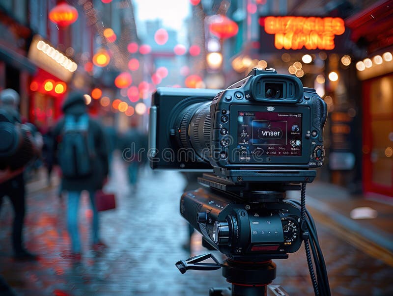 Long Form Video Conception. Man with Camera and Telescreen Concept of ...