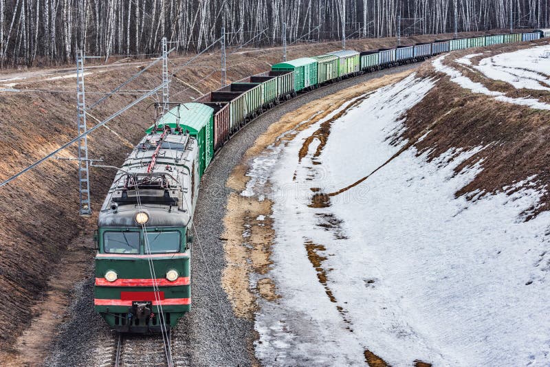 Long Freight Train Approaches. Stock Photo - Image of arrive, delivery ...