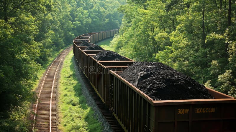 Long Freight Train Carrying Coal through a Forest Stock Image - Image ...
