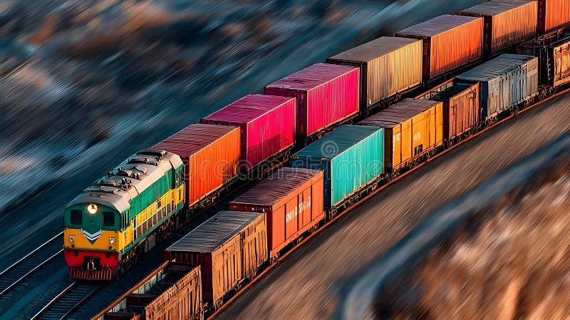 A Long Freight Train Carrying Multiple Containers through an Open ...