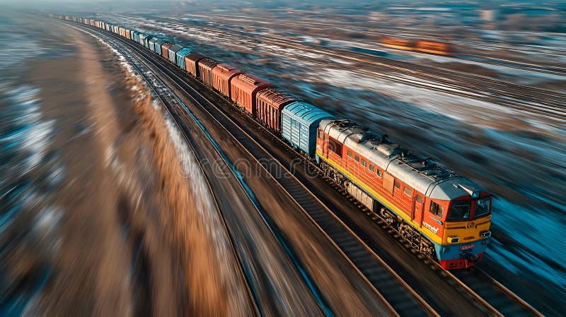A Long Freight Train Carrying Multiple Containers through an Open ...