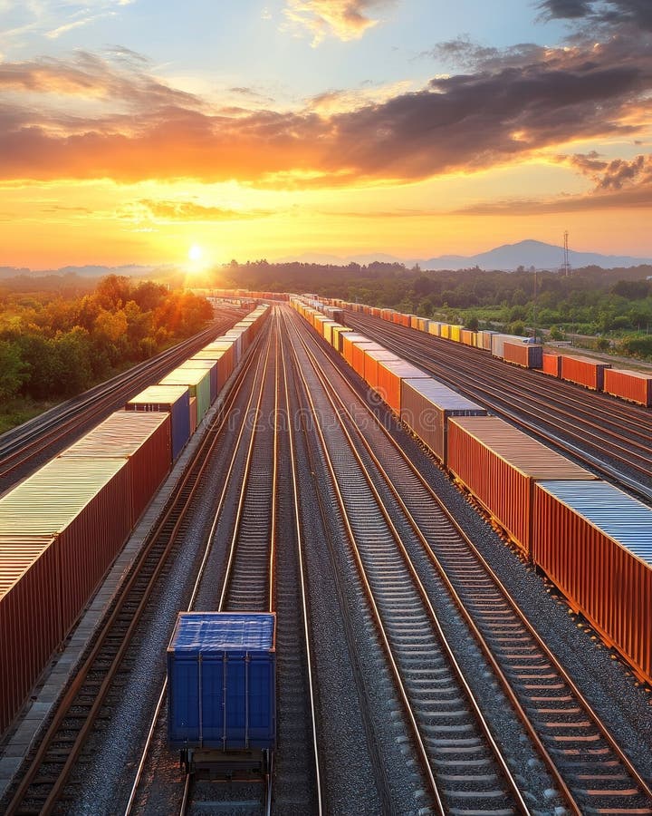 Long Freight Train with Colorful Containers Stretching into Distance ...