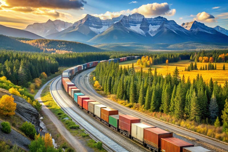 "Long Freight Train Passing with Container Loading in Calgary, Canada ...