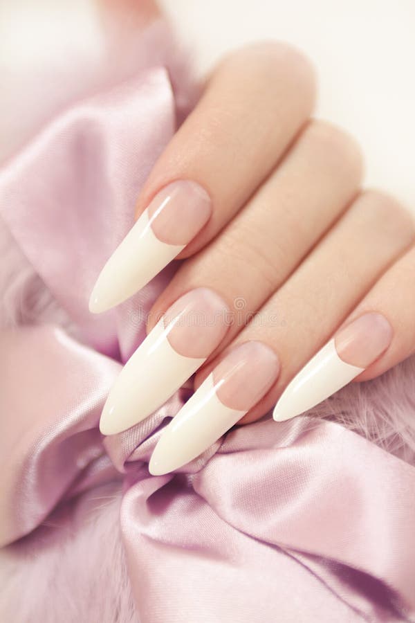 Long French manicure. stock image. Image of acrylic, extensions - 63055835