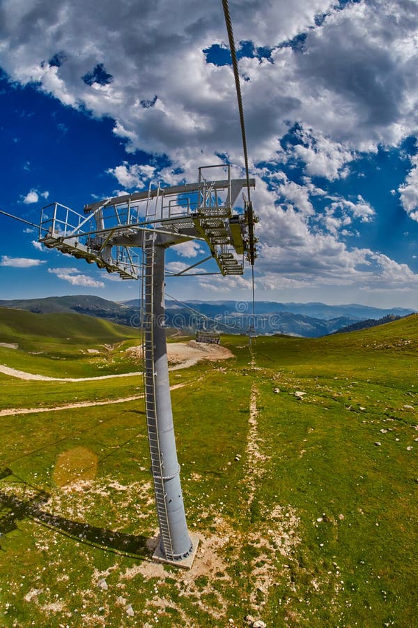 Long Funiculars Ropeway Line in Scenic Mountains Stock Image - Image of ...