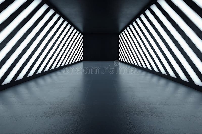 Long Futuristic Hallway Corridor Empty Tunnel Space Striped Light Panel ...