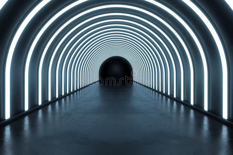 Long Futuristic Hallway Corridor Empty Tunnel Space Striped Light Panel ...